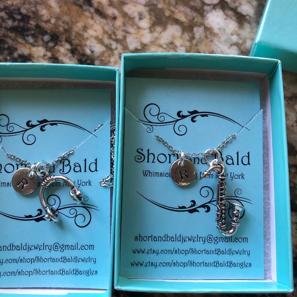 Saxophone Necklace, Saxophone Charm, Instrument Necklace, Initial ...