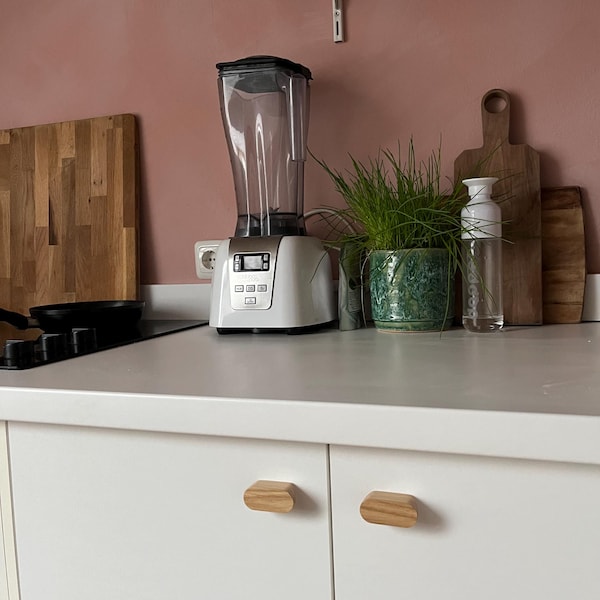 H04 Line Wooden Handles, Solid Oak, Circle Ends, Long Cabinet Pulls ...