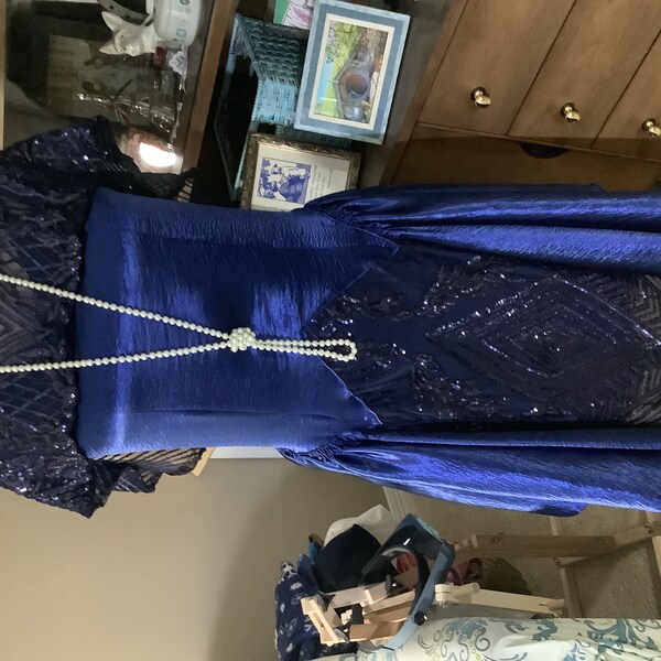 Francesca NAVY BLUE Vines and Diamonds Pattern Sequins on Mesh Lace ...