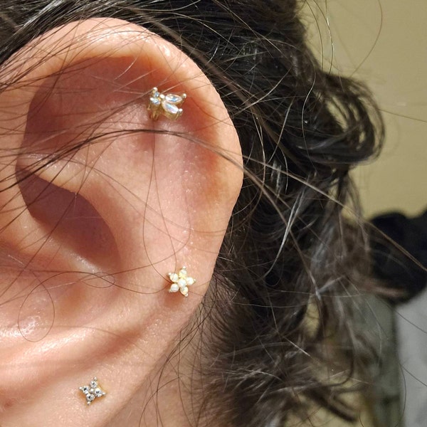 Dainty Bezel Rook Hoop Earring Bezel Stone Helix Hoop Rook Earring ...