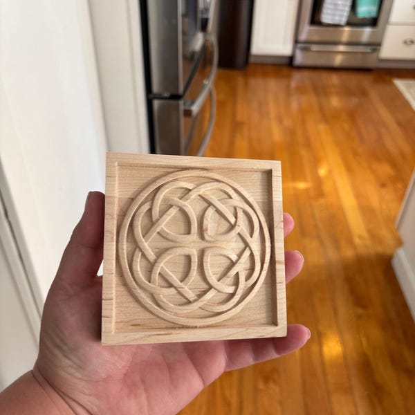 PAIR of Celtic Knots Carved Square Corner Blocks, Square Rosettes ...