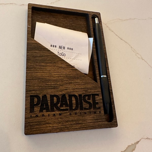 Mini Wood and Leather Bill Presenter, Check Presenter Mini, Wood and ...