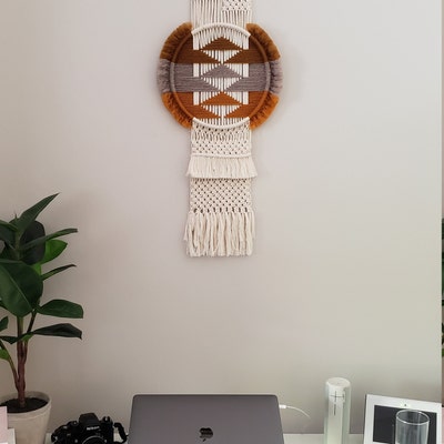 Teal, Gold & Cream Geometric Macrame Wall Hangingwoven Wall Artmacrame ...