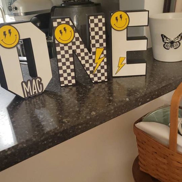 One Happy Dude Birthday 3D Letter, ONE 3D Letters , White , Black ...
