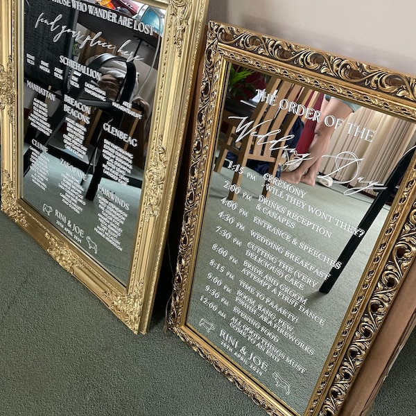 Alphabetical Order Mirror Wedding Table Plan Vinyl Lettering/stickers ...