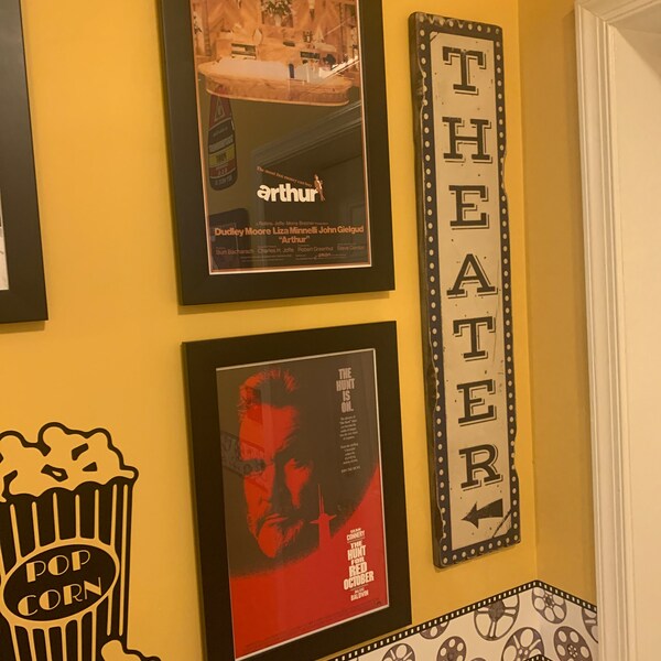 Movie Room Sign, Home Theater Sign, Vertical Theater Sign Wood Theater ...
