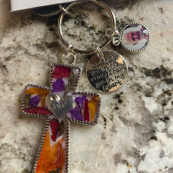 Keychain Cross, Dried Flower Petal Cross, Cross Keepsake, Funeral ...