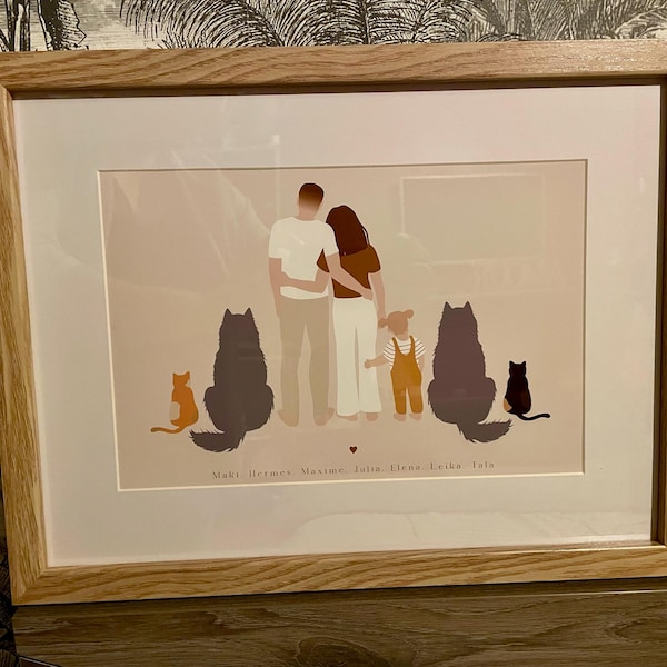 Custom Family Poster With Pets Portrait Personalized Family ...