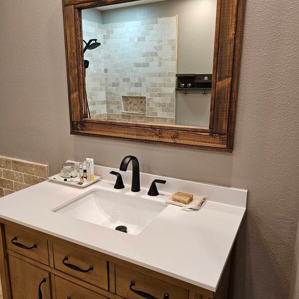 Herringbone Rustic Styled Large Framed Wood Mirror Vanity Mirror ...
