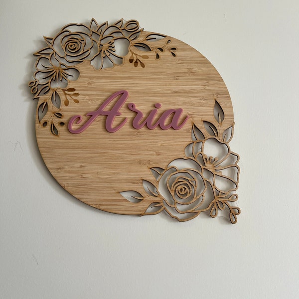 Personalised Floral Name Sign - Custom Name Plaque - Nursery / Baby ...