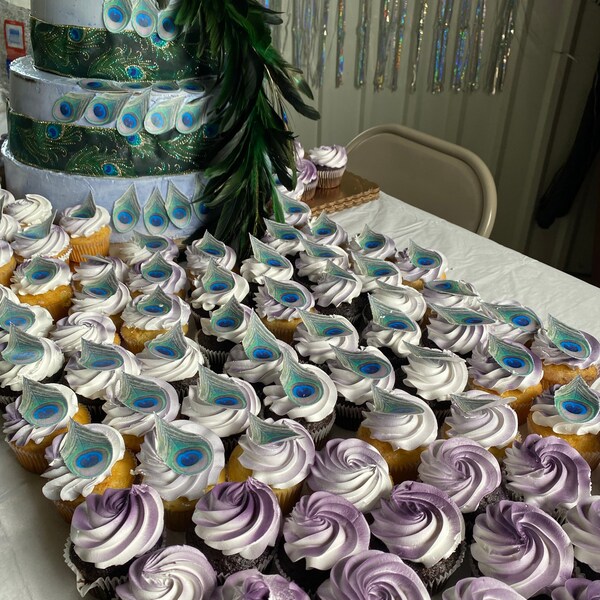 Wafer Paper Peacock Feather Cake Toppers, 12 You-cut Edible Peacock ...