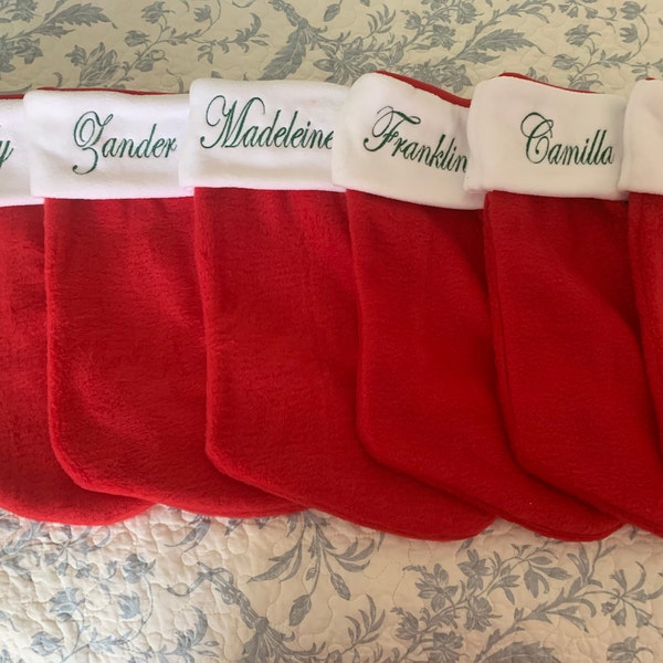 Personalized Christmas Stocking: Red Fleece Stocking With Embroidered ...