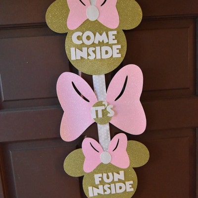 Minnie Mouse Door Sign,minnie Mouse Birthday,pink and Gold Minnie Mouse ...