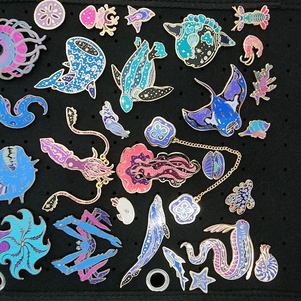 Sea Creature Enamel Pin Set: Lovely Leviathans, Celesitial Enamel Pins ...
