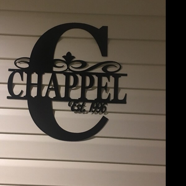 Initial Name Est Year With Scroll Accent Metal Sign / Family Name Sign ...