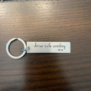 Drive Safe Cowboy Aluminum Key Chain Hand Stamped With Initial ...