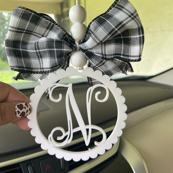 Personalized Monogram Car Charm | Rearview Mirror Ornament | Ribbon ...