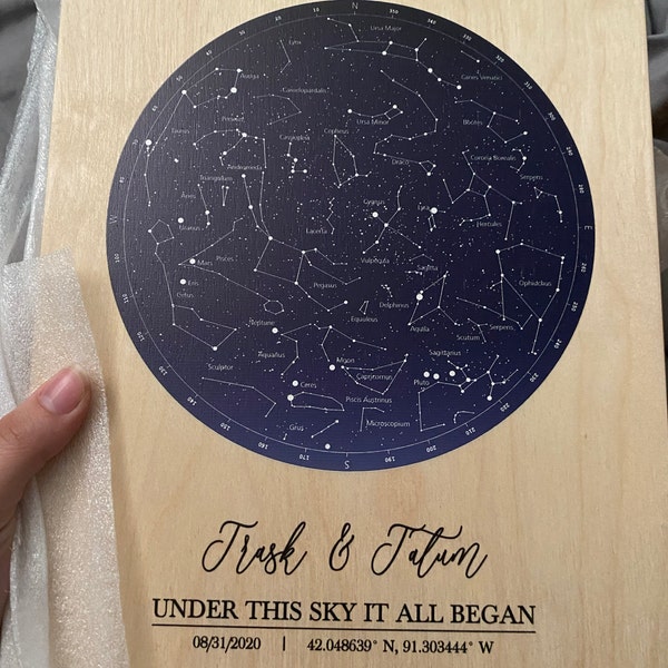 Star Map on Wood - Personalized Constellation Map - Custom Night Sky ...