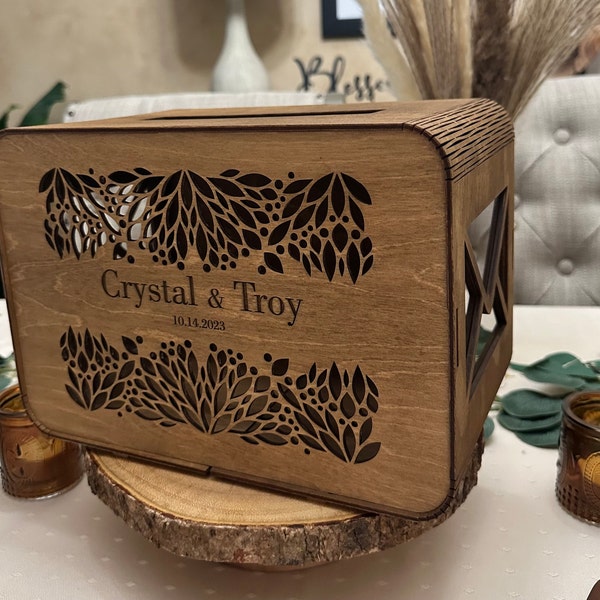 Unique Boho Wedding Card Box With Slot, Wooden Envelope Box Decor ...