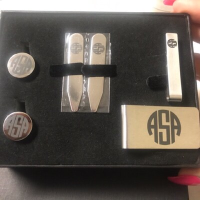 Personalized Money Clip, Tie Bar Clip, Cuff Links, Collar Stays Set in ...