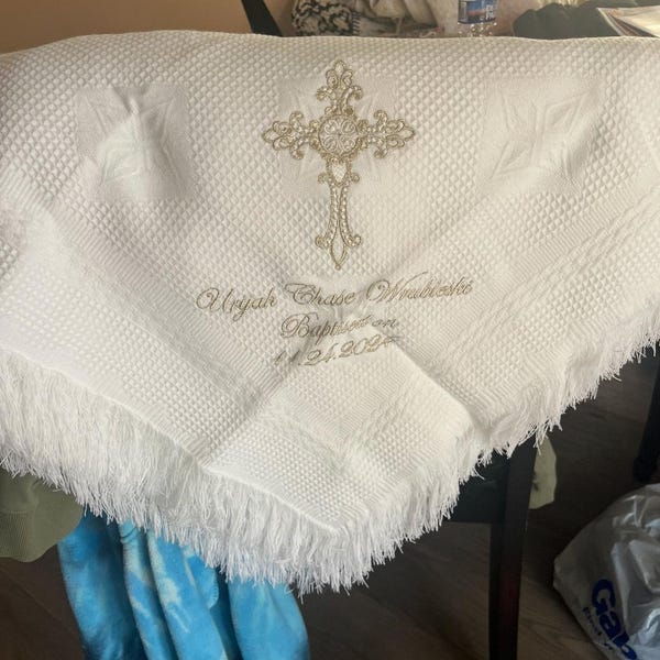 Baptism Christening Hand Knitted Intricate Baby Shawl Blanket With ...