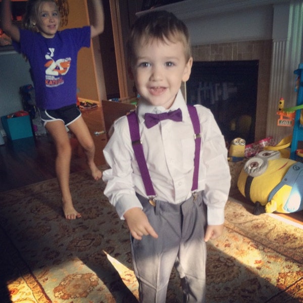 Plum Bow Tie & Suspenders | Pocket Square | Ring Bearer Outfit | Boho ...