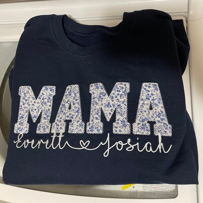 Mama Embroidered Blue Floral Applique Sweatshirt With Children Name ...