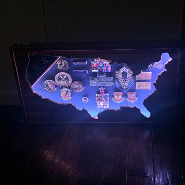 Handcrafted Air Force Shadow Box With Flag Case Stand Oak and Navy ...