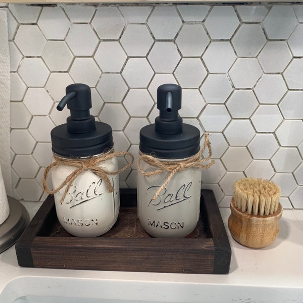 Soap and Lotion Dispenser Set, Rustic Kitchen Bronze, Farmhouse Mason ...
