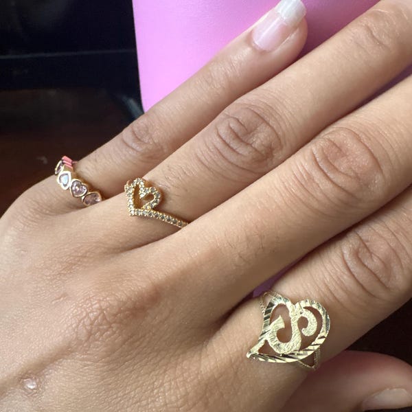 10k Solid Yellow Gold Slanted Heart Initial Letter Alphabet Ring - Etsy