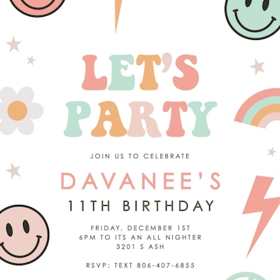 Editable Happy Face Party Birthday Invitation Template: Instant ...