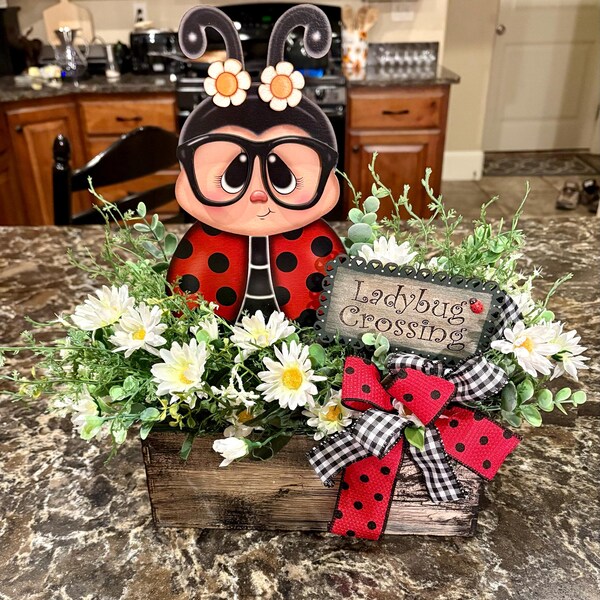 Ladybug Decoration, Farmhouse Summer Decor, Tiered Tray Decor, Wood ...