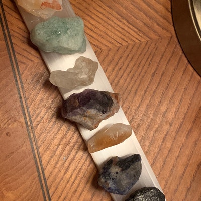 Raw Crystal 7 Chakra Set With Selenite Plate Chakra Kit Healing ...