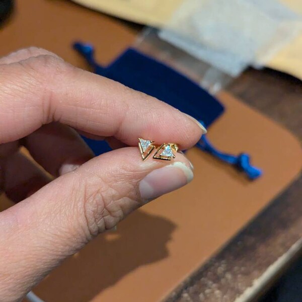 Tiny Double Triangle Arrow Arrowhead Stud Earrings, Rose Gold Over ...