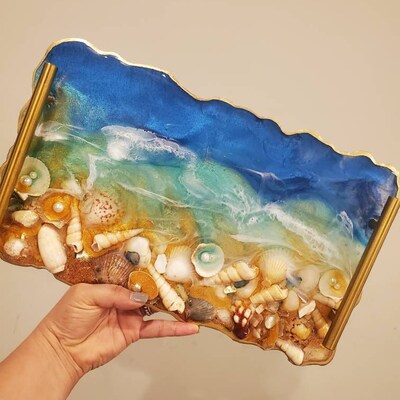 Resin Tray With Seashell Embelishments . - Etsy