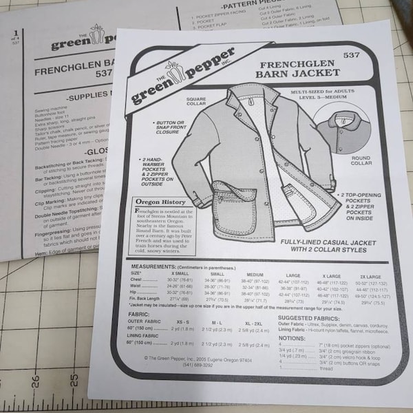 Adults Frenchglen Barn Jacket Coat Outerwear Cold Weather #537 Sewing ...