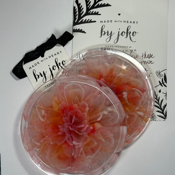 Colorful Blooms on Gray Resin Round Coaster, Set of 2, Drink Coaster ...