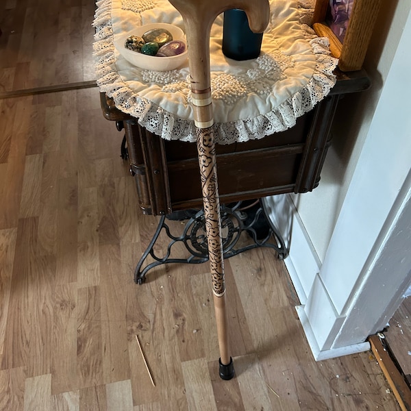 Beige Walking Cane for Ladies Rose, Flower Wooden Walking Stick Wood ...