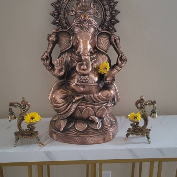 Brass Deepak With Stonework 20 Cm Brass Oil Lamp Stand With Bell Brass ...