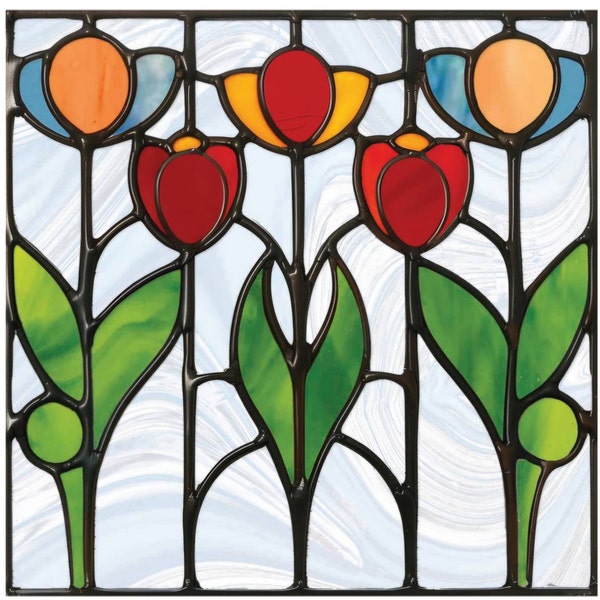 Simple Flower Stained Glass Pattern, Printable Stained Glass Floral ...