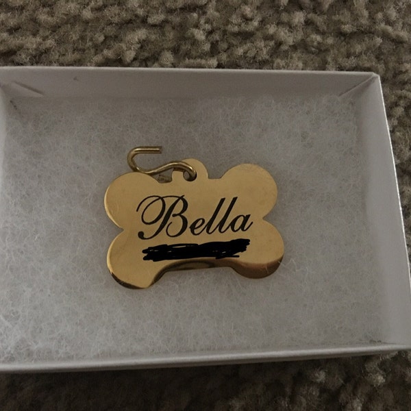 Personalized Gold Dog Bone Pet Tag, Dog Name Tag, Engraved Dog Tag ...
