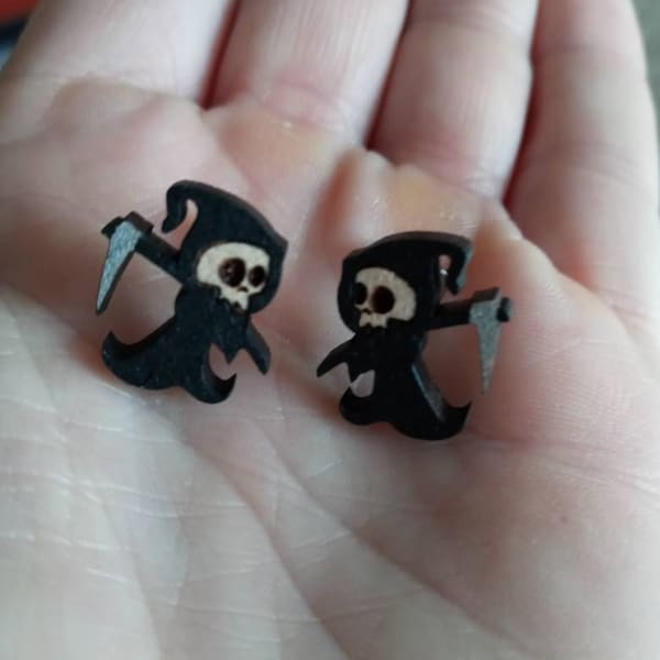 Grim Reaper Earrings: Laser Cut Halloween Studs - Etsy