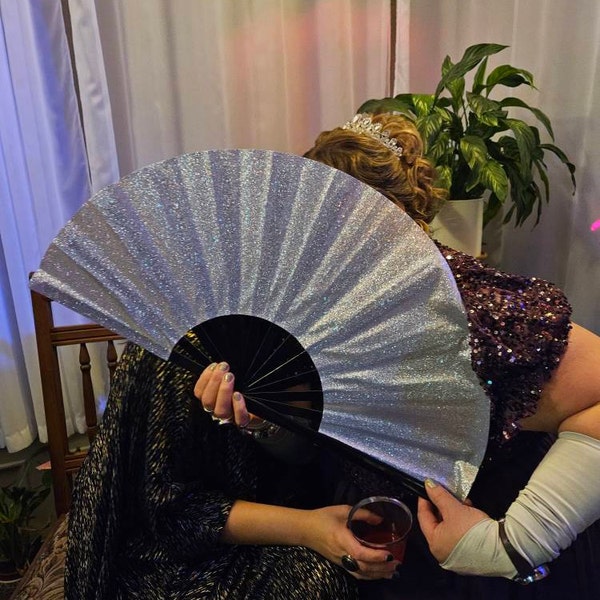 Butterfly Large Rave Festivals Loud Clack Satin Hand Held Folding Fan ...