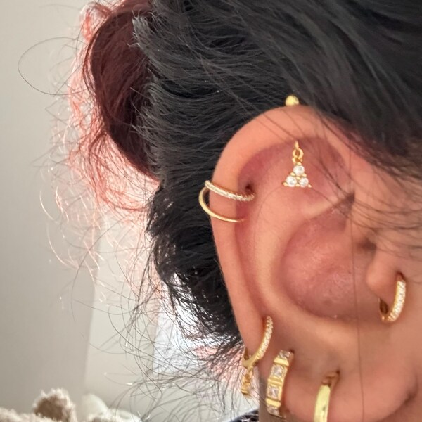 S925 Triangle Helix Earring Stud, 18g Helix Piercing Jewelry, 6.5mm ...