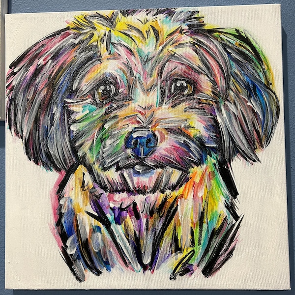 Colorful Pet Art, Custom Dog Paintings, Custom Pet Portrait, Acrylic on ...