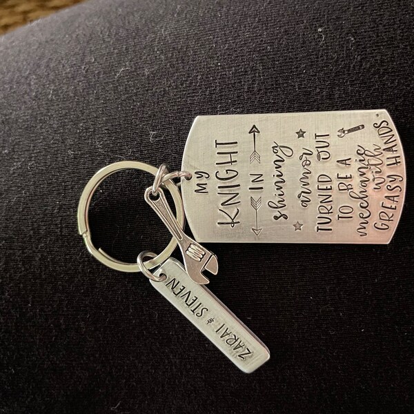 Hand Stamped Mechanic Keychain, Personalized Father's Day Gift - Etsy