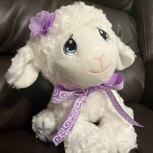 Baptism Lamb, Personalized Baptism Gift, Stuffed Lamb Baptized Gift ...