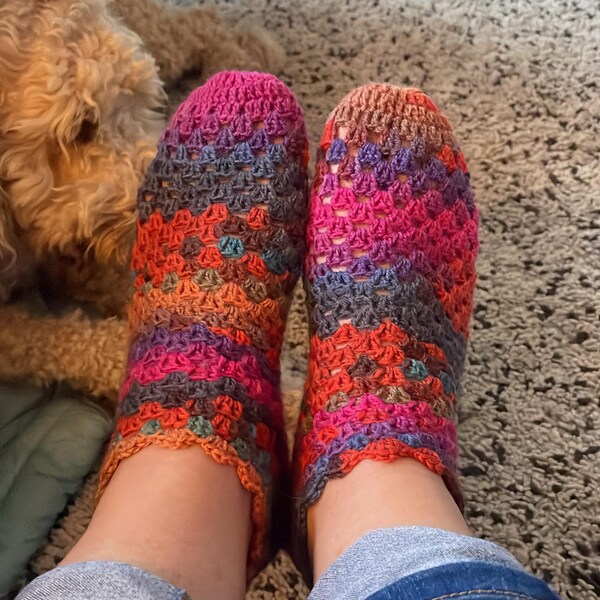 CROCHET PATTERN Granny Socks, Granny Stripe Socks, Crochet Socks, Crochet Slippers, Crochet ...