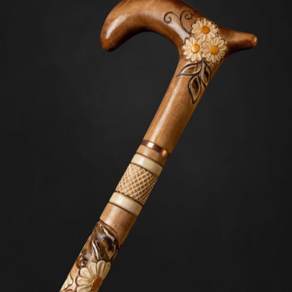 Walking Cane for Ladies Chamomile Flower, Hand-carved Pretty Cane With ...