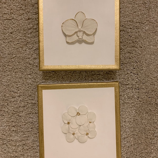 Botanical Intaglio Art on 5X7 or 6X6 Canvas, Plaster Medallions of ...